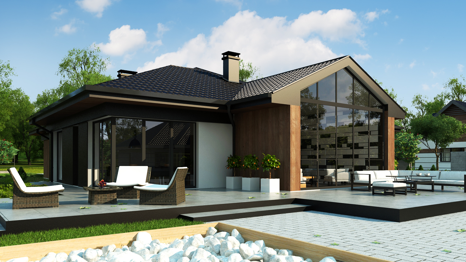 Mājas dizains Z406 Vienstāvu mājas projekts ar garāžu - Z406